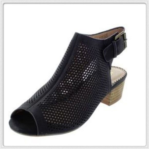 Restricted | Shoes | Restricted Perforated Black Slingback Stack Heel ...